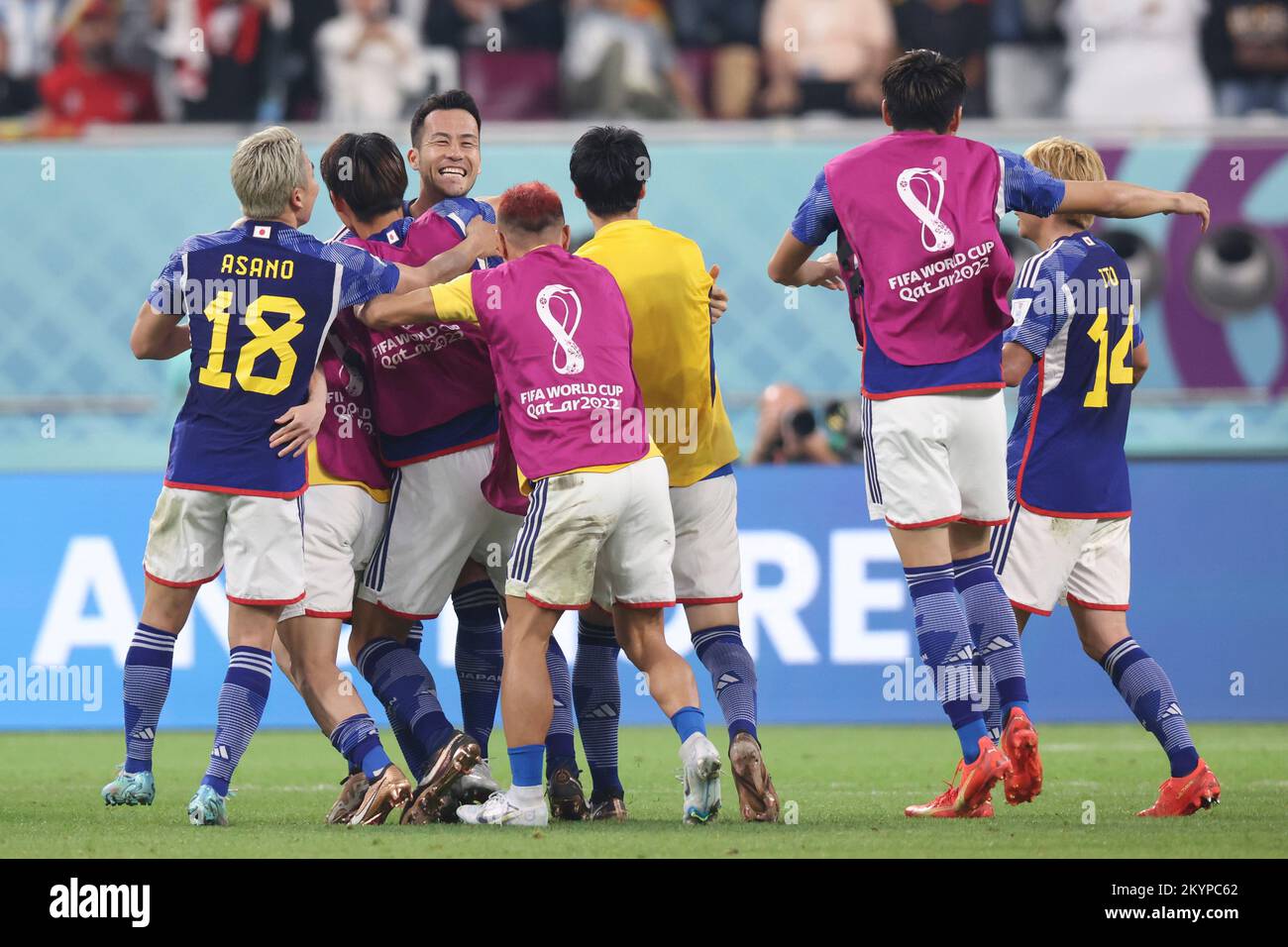 Doha, Qatar. 1st Dec, 2022. Players of Japan celebrate after the Group ...