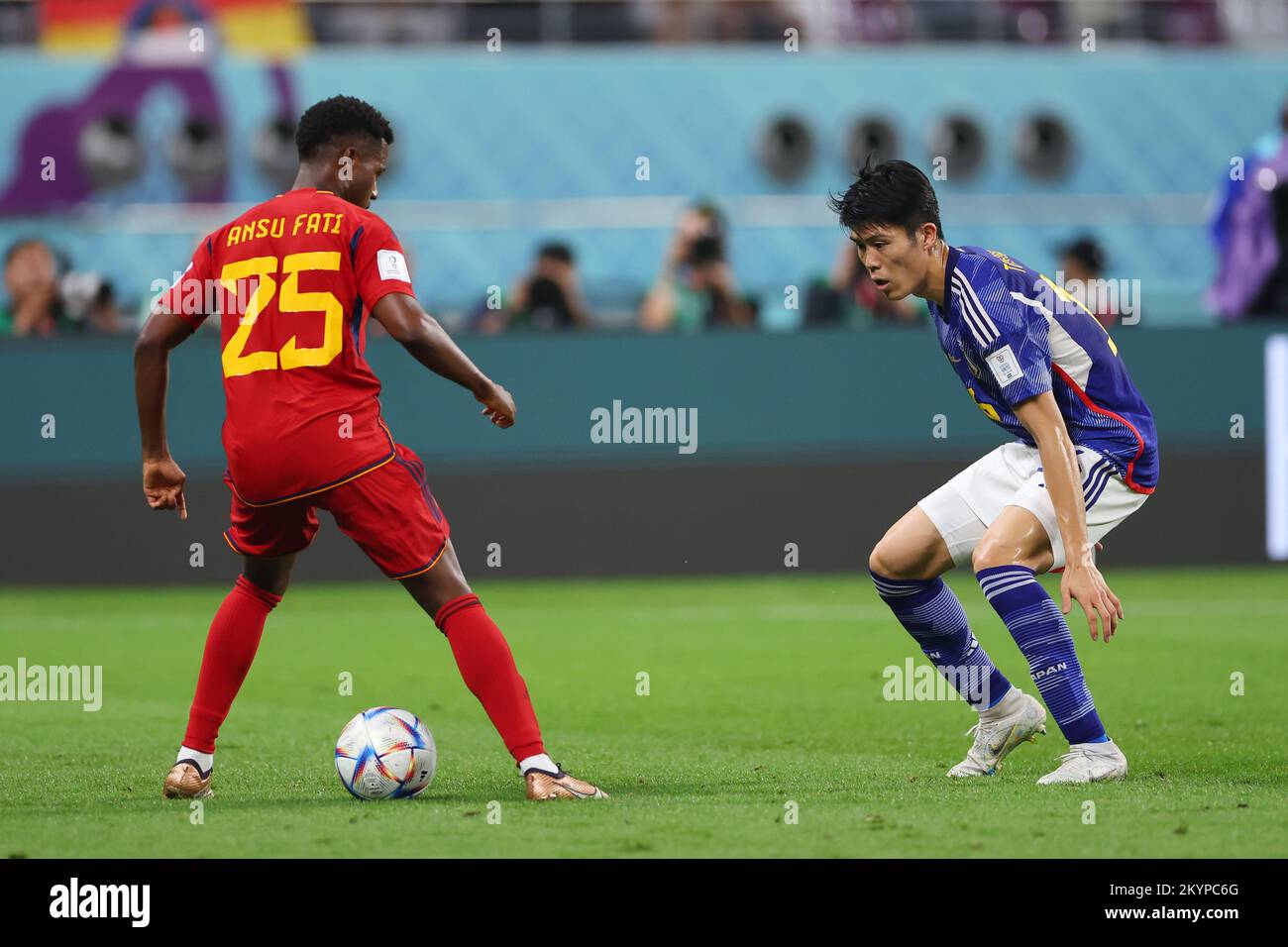 Al Rayyan, Qatar. 1st Dec, 2022. (L-R) Ansu Fati (ESP), Takehiro ...