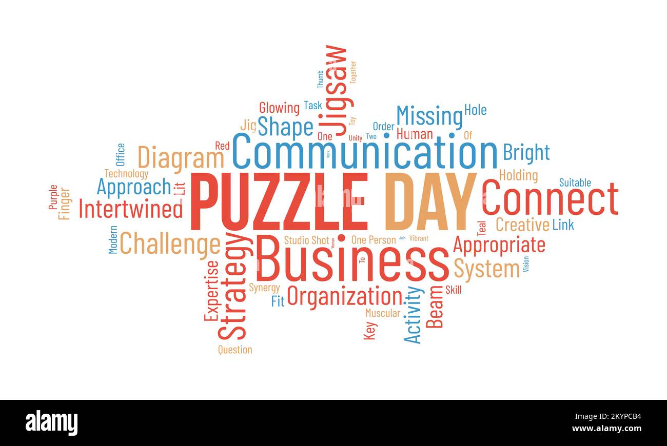 Puzzle Day word cloud background. Activities awareness Vector ...