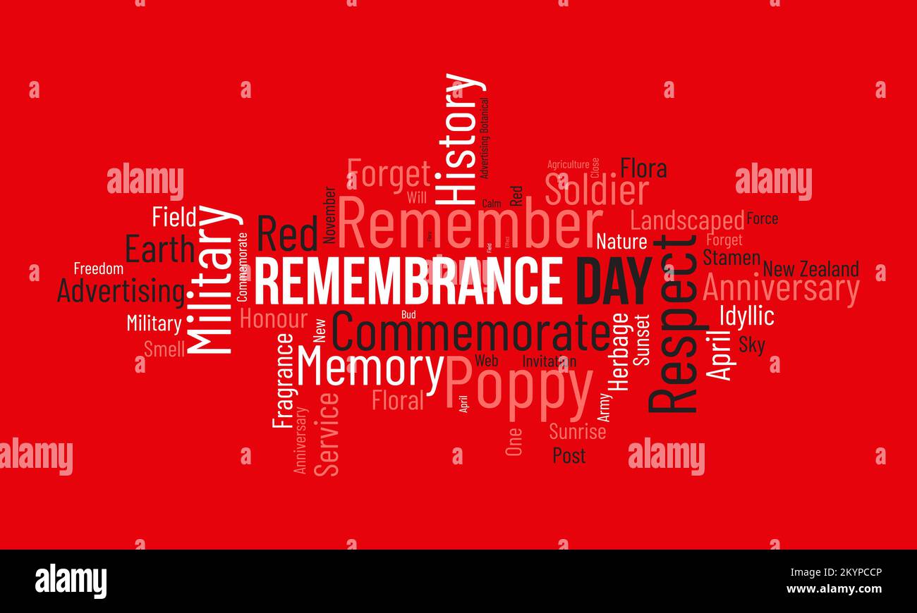 Remembrance Day word cloud background. Federal awareness Vector ...