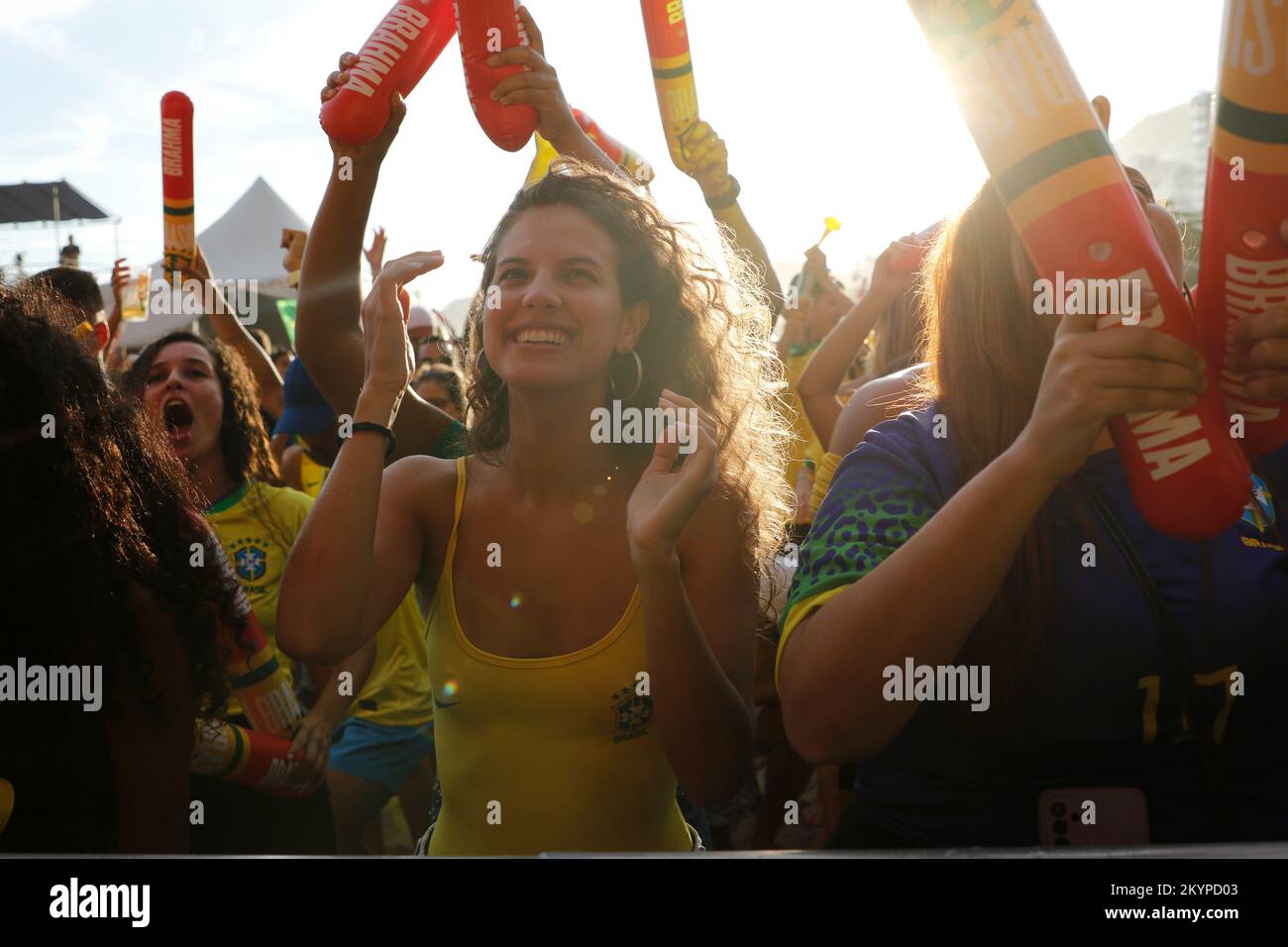 Brazilian women fans cheering at street party to support national ...