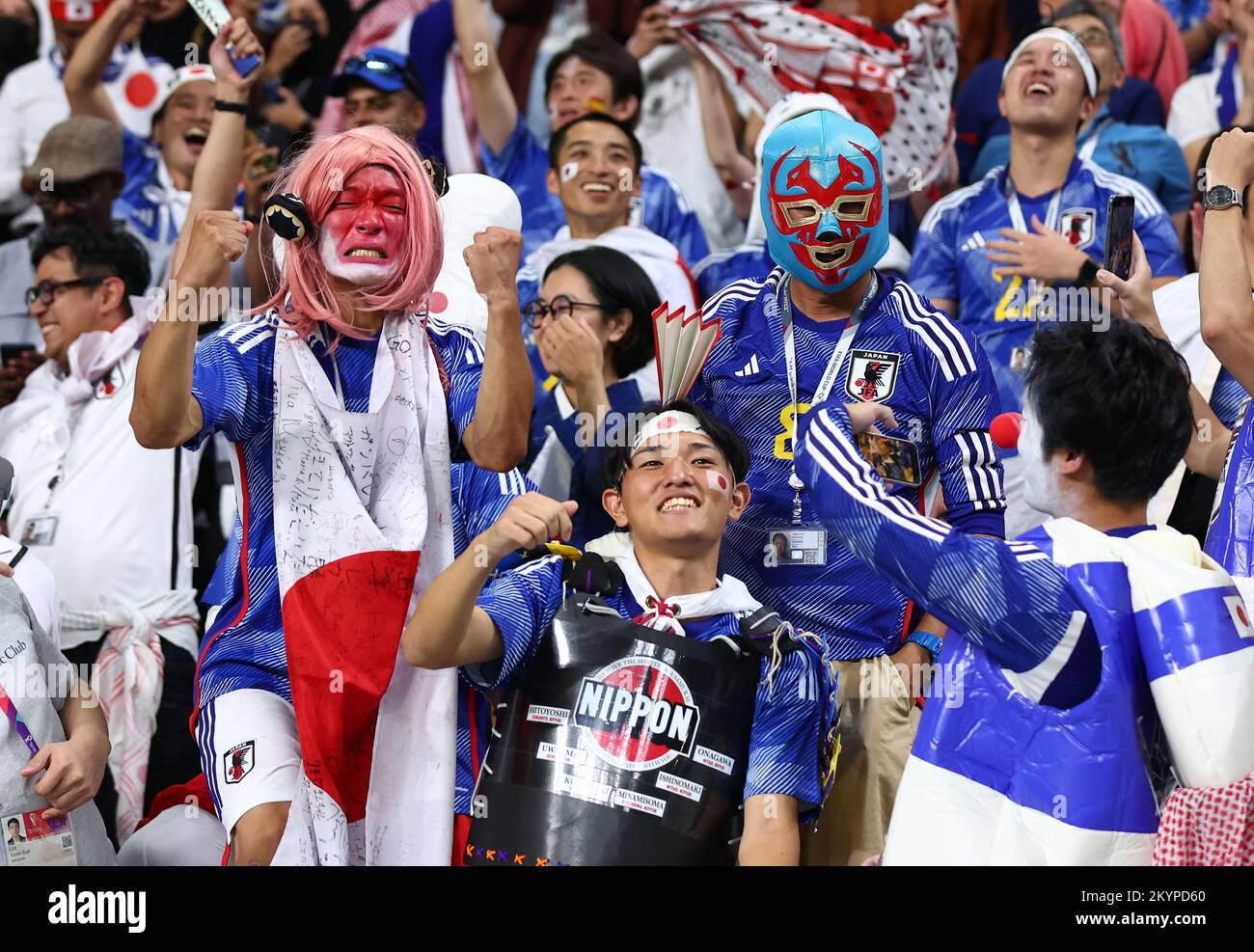 Doha, Qatar, 1st December 2022. Japan fans celebrate the win during the ...