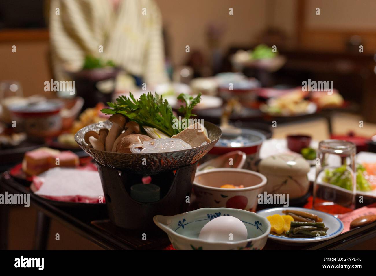 Ingredients for sukiyaki make up part of the dinner at a traditional ...
