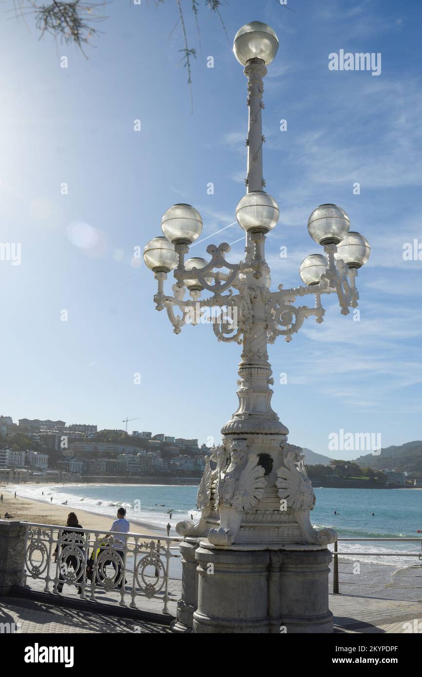 Lampposts of La Concha promenade in San Sebastian Stock Photo - Alamy