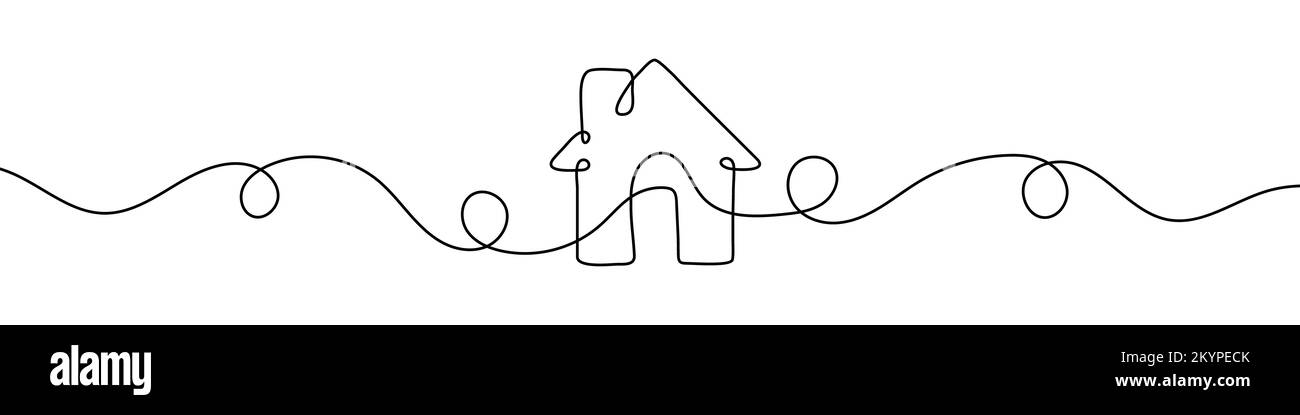 House sign in continuous line drawing style. Line art of house icon ...