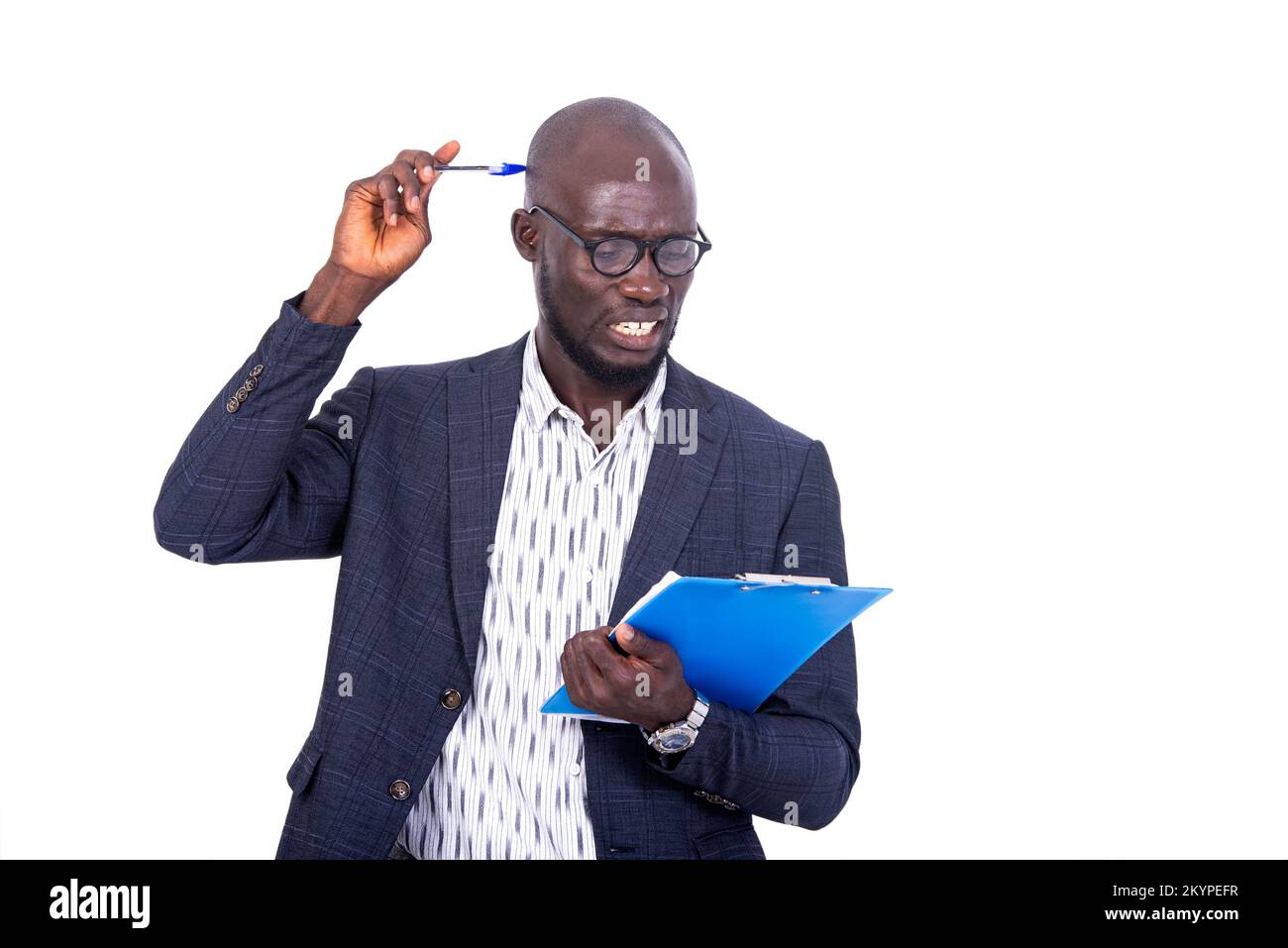 a young bearded businessman in jacket standing on white background ...