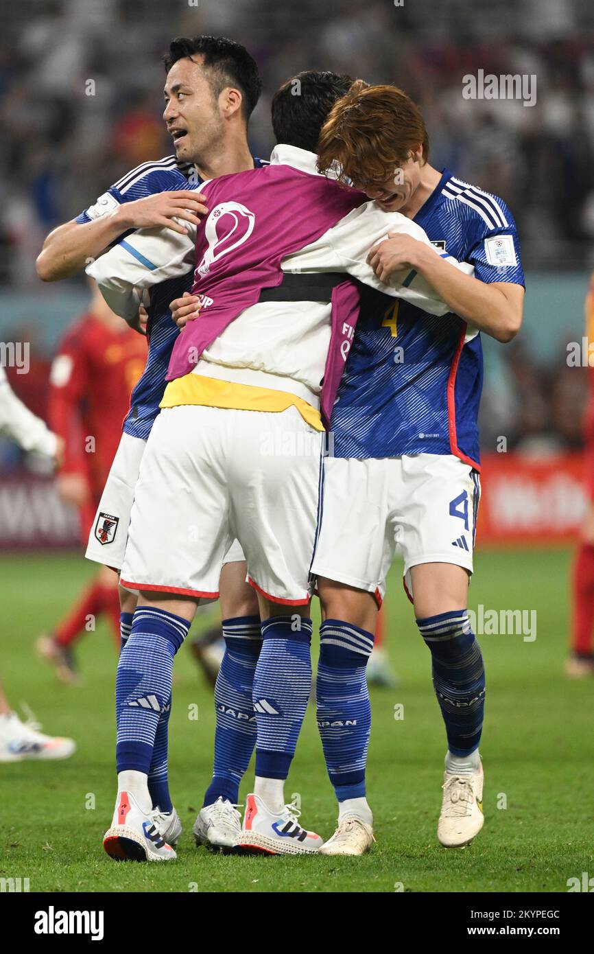 Doha, Qatar. 1st Dec, 2022. Players of Japan celebrate after the Group ...