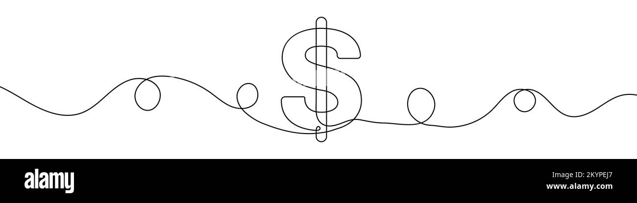 Dollar symbol in continuous line drawing style. Line art of dollar ...