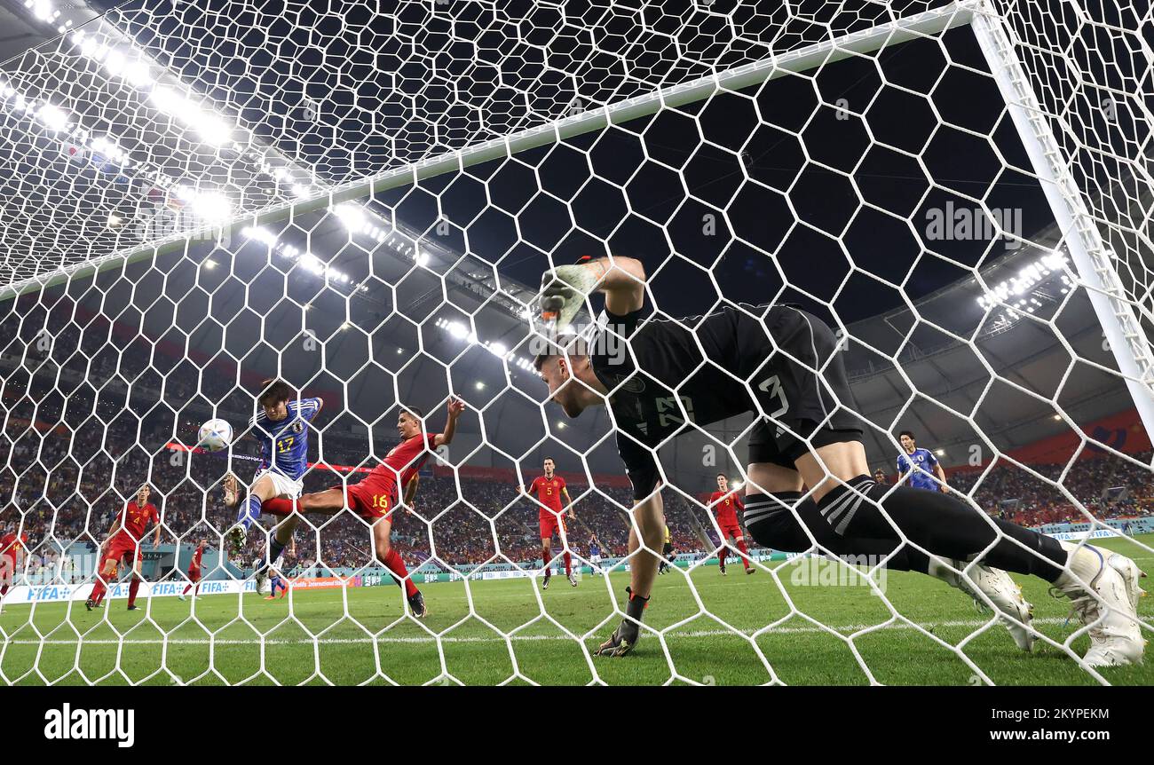 Doha, Qatar. 1st Dec, 2022. Tanaka Ao (No.17) of Japan scores team's ...