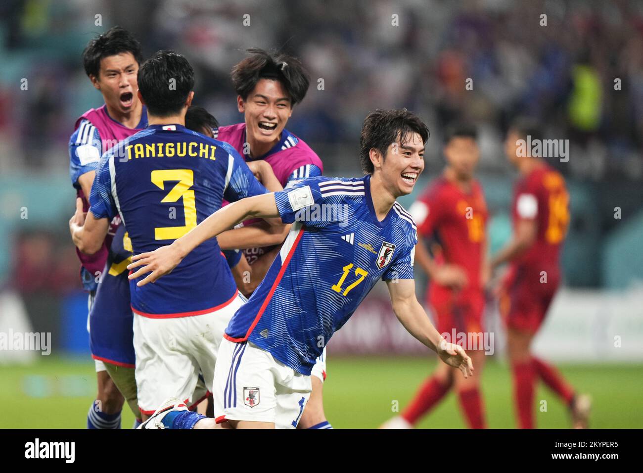 Doha, Qatar. 01st Dec, 2022. Japanese players celebrating the pass to ...