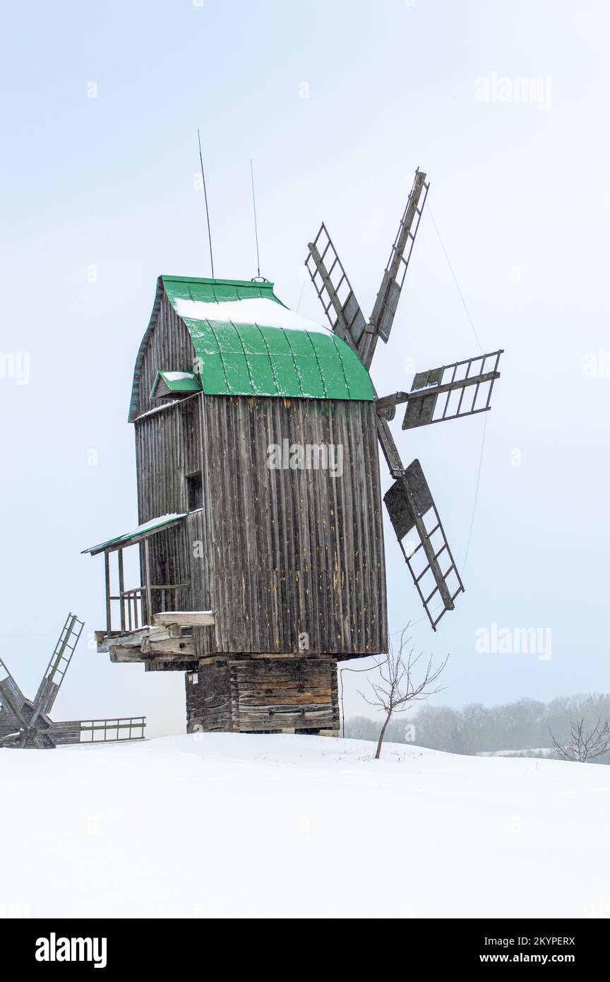 Winter landscape of traditional Ukrainian windmill Stock Photo - Alamy
