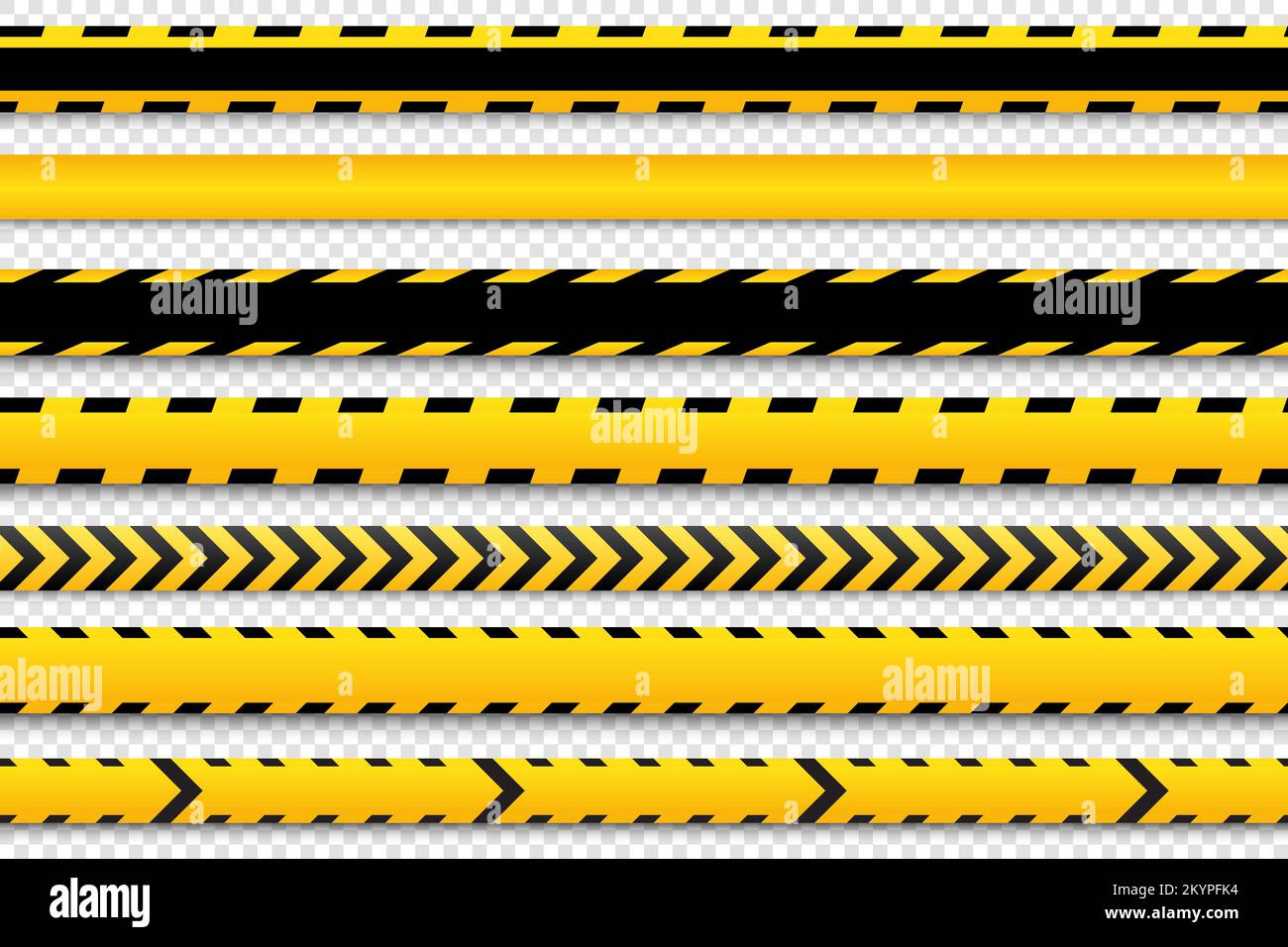 Warning yellow and black seamless tapes on transparent background ...