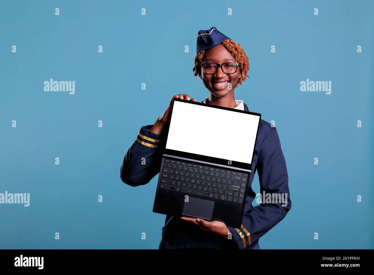 Portrait stewardess holding laptop hi-res stock photography and images ...
