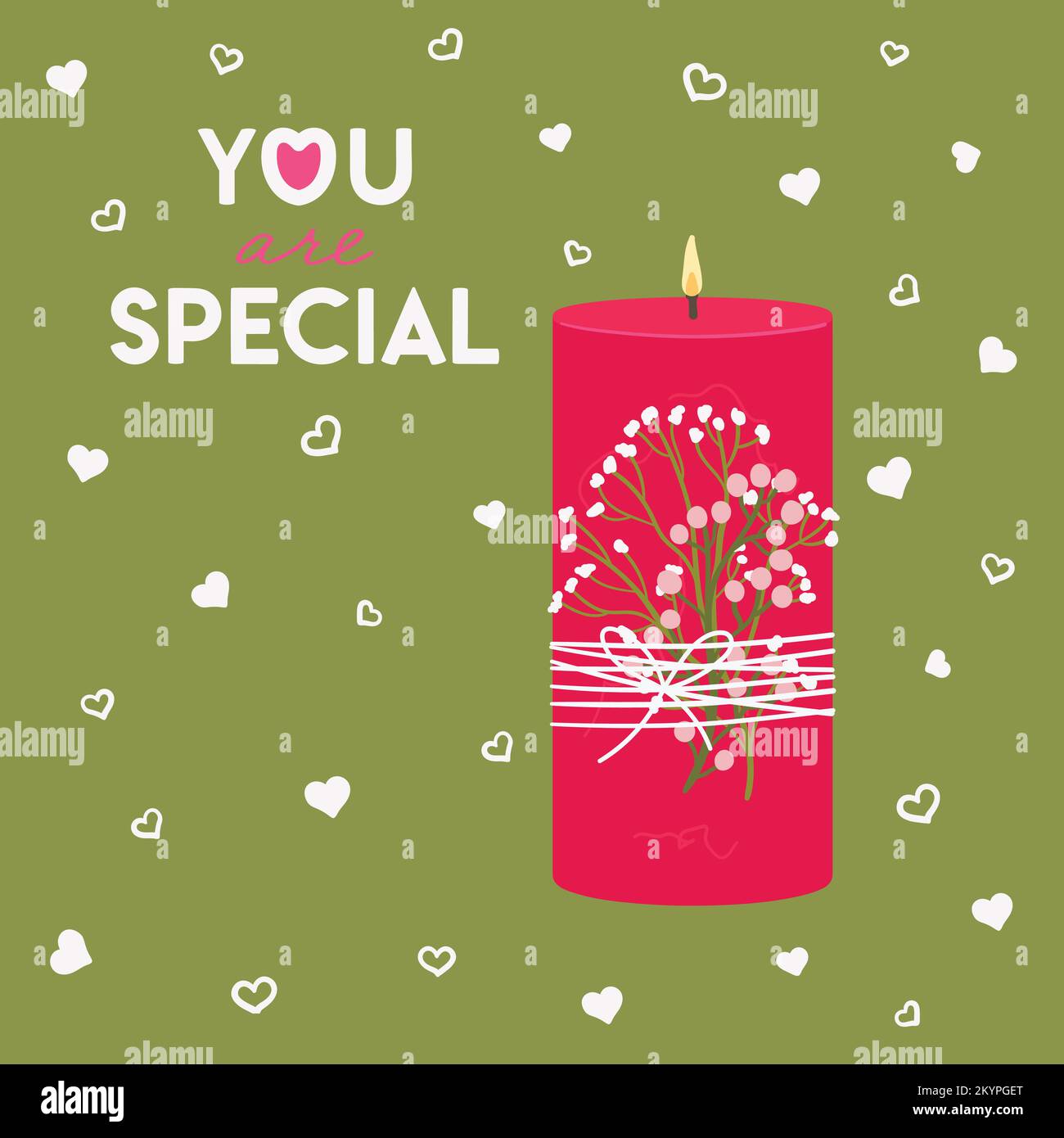 Valentine s day square greeting card with candle, greenery and ...