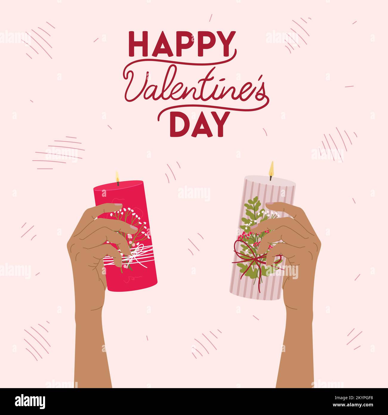 Valentine s day square greeting card with candles, hands, gifts ...