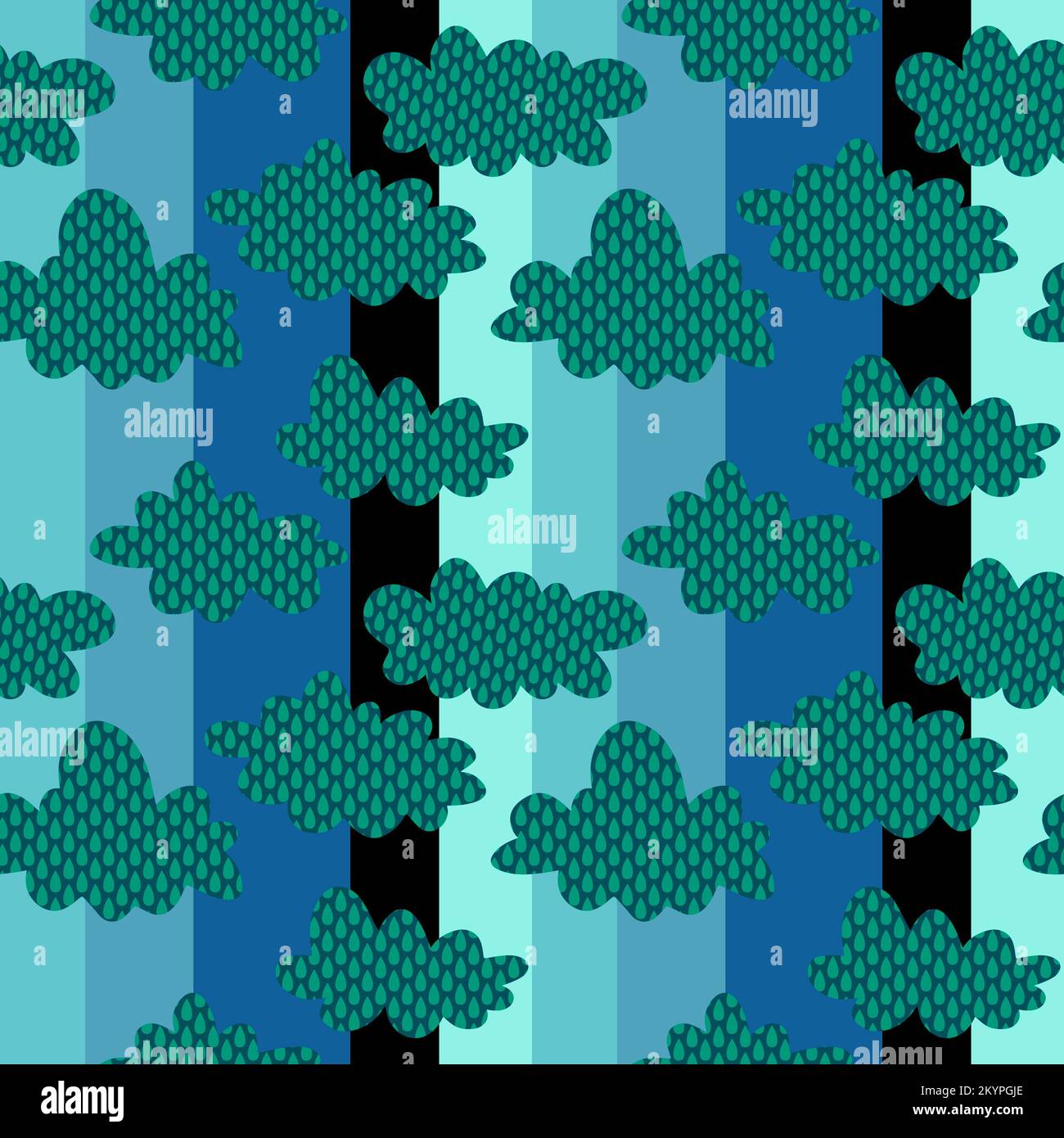 Cartoon rain drops and rainbow and clouds seamless pattern for wrapping ...