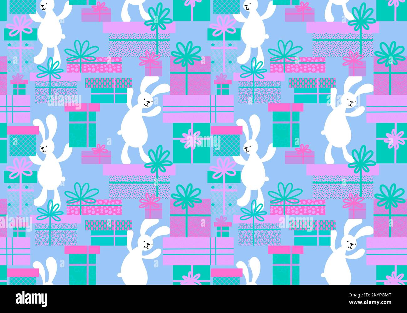 Cartoon animals seamless rabbit bunnies pattern for wrapping paper and ...