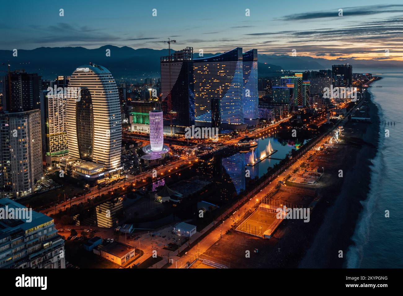 Drone aerial view of night Batumi City, Georgia Stock Photo - Alamy