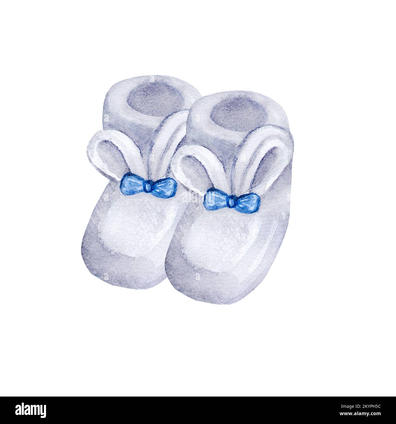 Babys booties with a blue bow for a boy. Art watercolor illustration ...