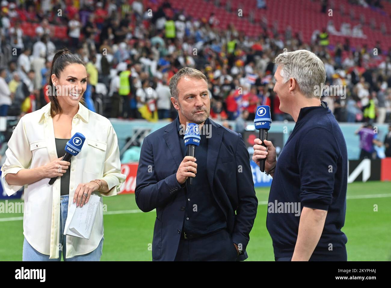 Qatar, 01/12/2022, left to right Esther SEDLACZEK, GER. Moderator ARD ...