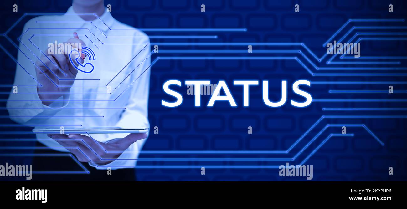 Sign displaying Status. Internet Concept situation at a particular time ...