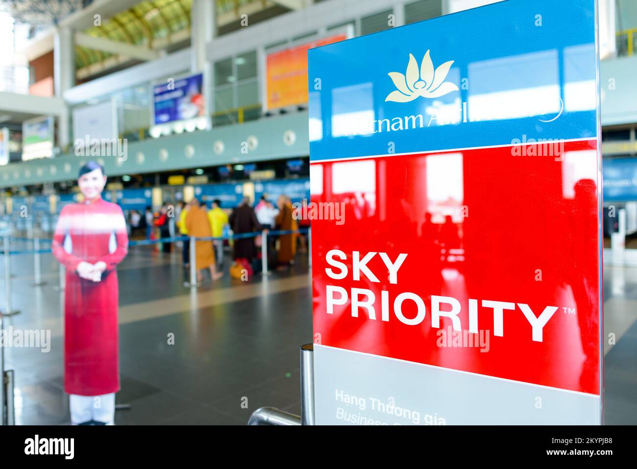 HANOI, VIETNAM - MAY 11, 2015: close up shot of sky priority banner in ...