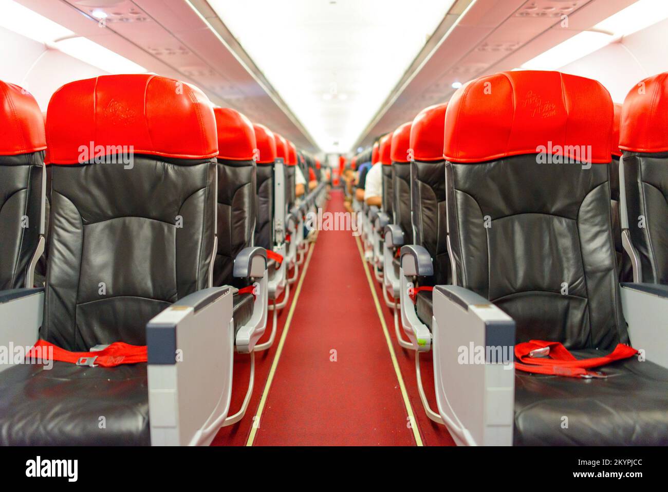 KUALA LUMPUR, MALAYSIA - MAY 02, 2014: AirAsia Airbus A320-200 interior ...