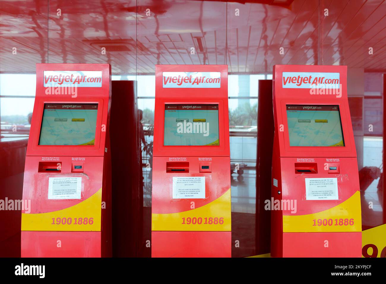 HANOI, VIETNAM - MAY 11, 2015: self check-in kiosks in Noi Bai ...