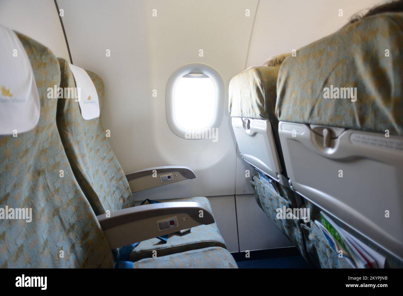 HANOI, VIETNAM - MAY 11, 2015: Vietnam Airlines aircraft interior ...