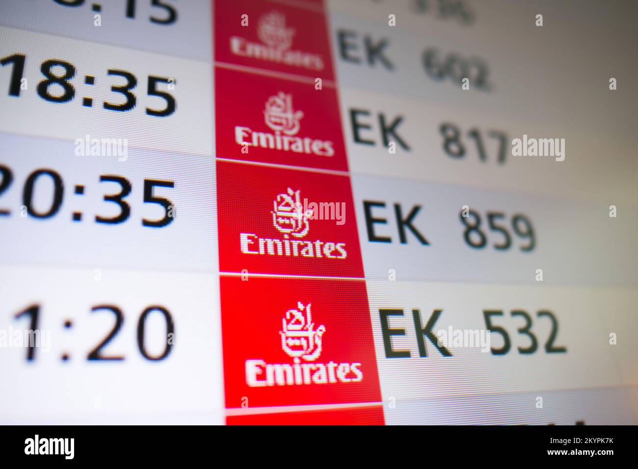 DUBAI, UAE - JUNE 04, 2014: close up shot of timetable screen in Dubai ...