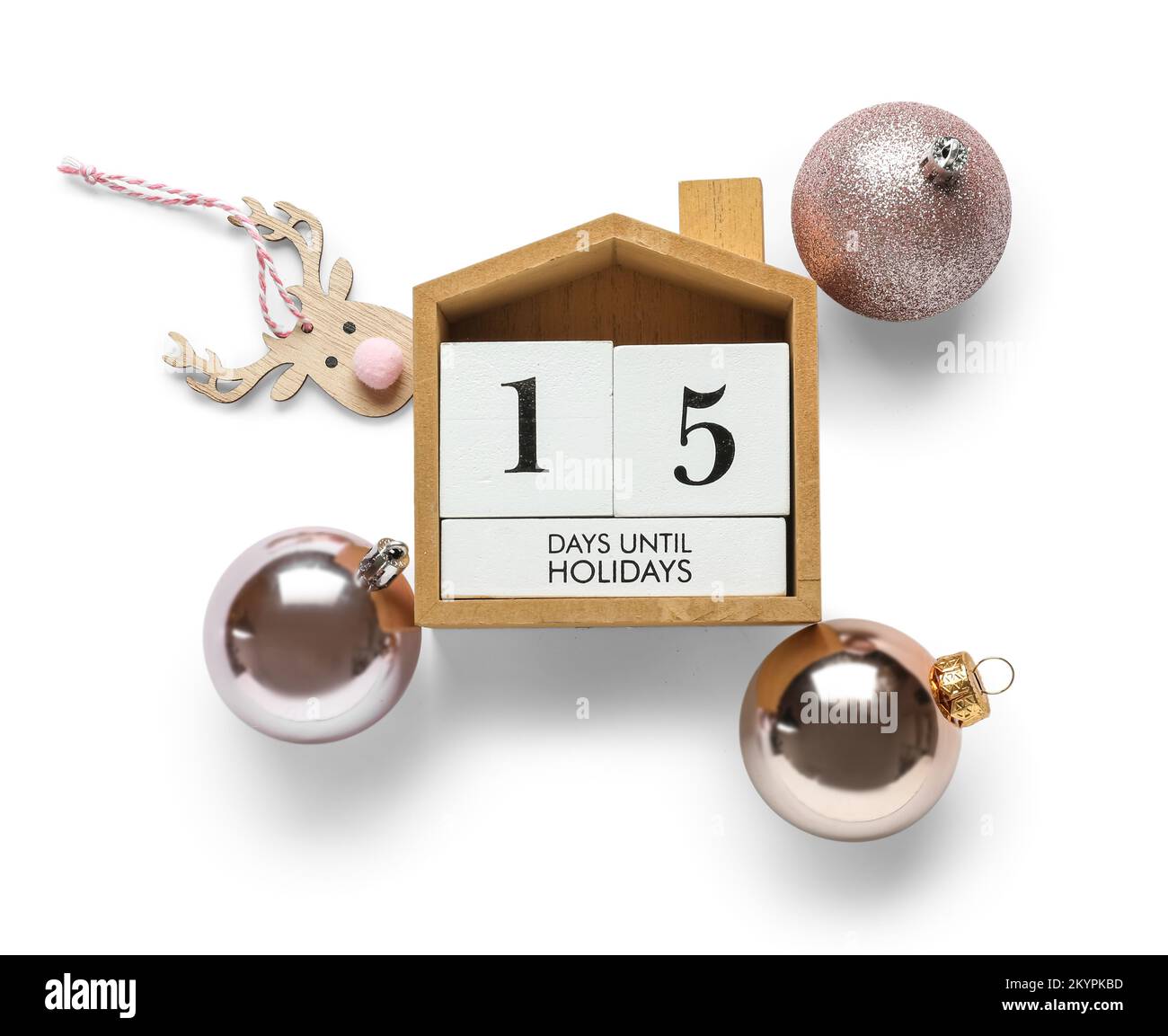 Composition with wooden cube calendar and Christmas decorations on ...