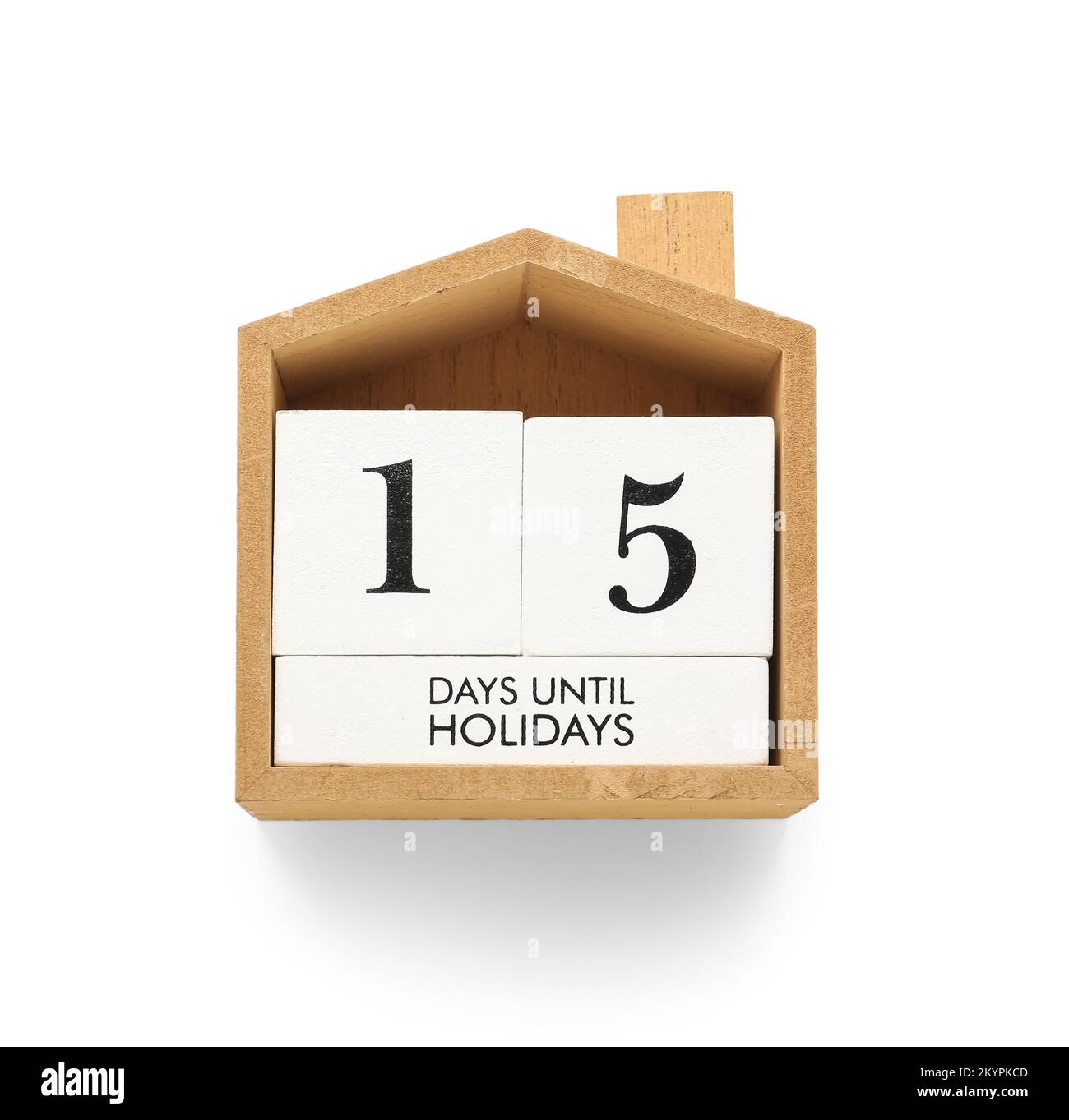 Wooden cube calendar on white background Stock Photo - Alamy