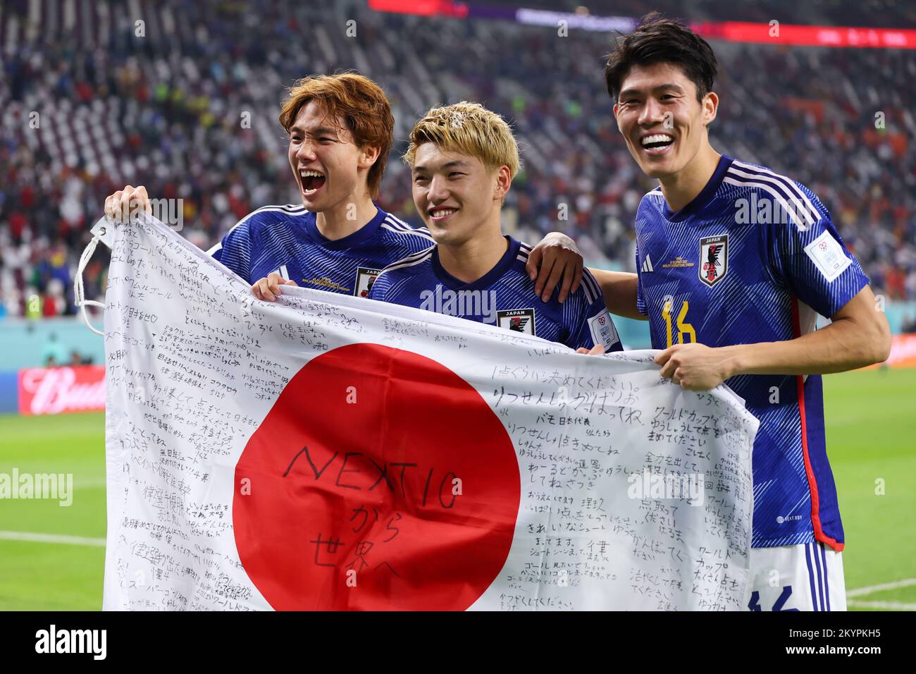 Al Rayyan, Qatar. 1st Dec, 2022. (L-R) Ko Itakura, Ritsu Doan, Takehiro Tomiyasu (JPN) Football ...