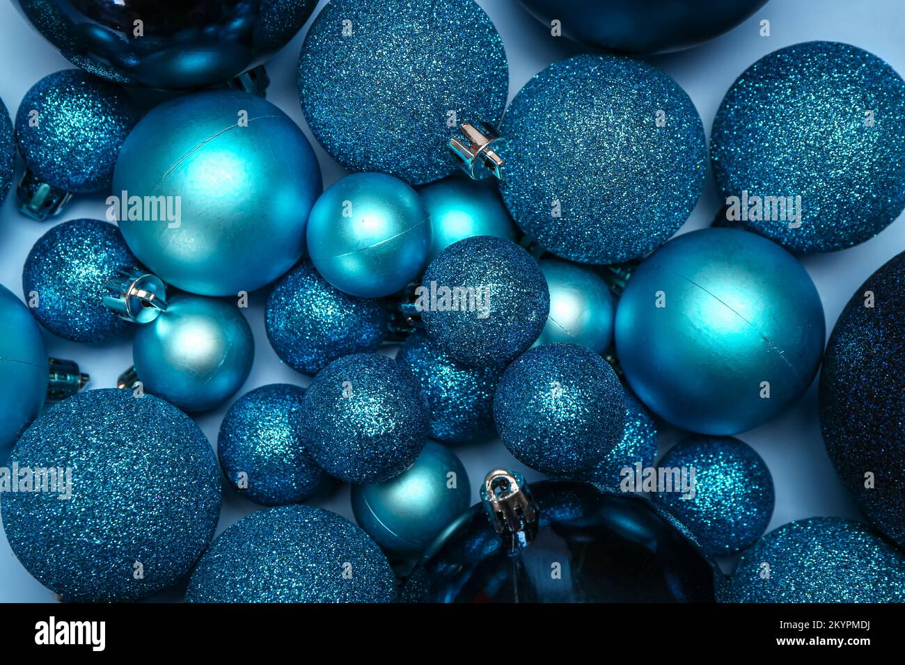 Blue Christmas balls on color background, closeup Stock Photo - Alamy