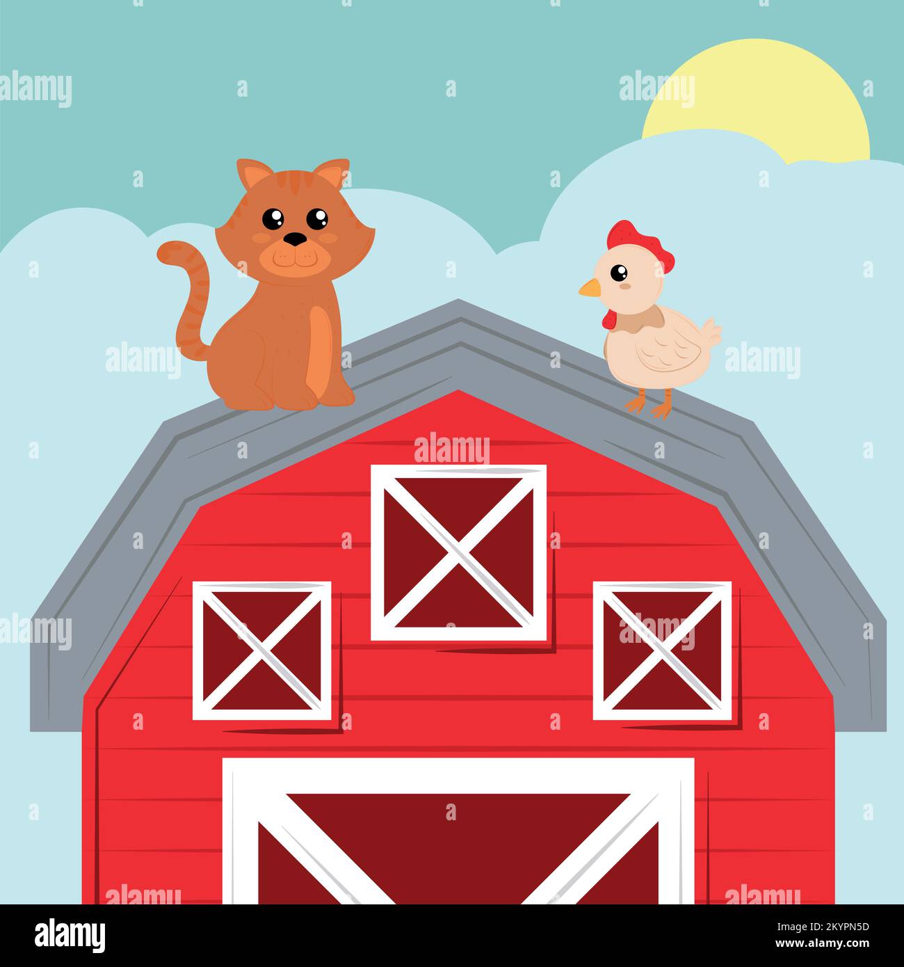 cute cat and rooster Stock Vector Image & Art - Alamy