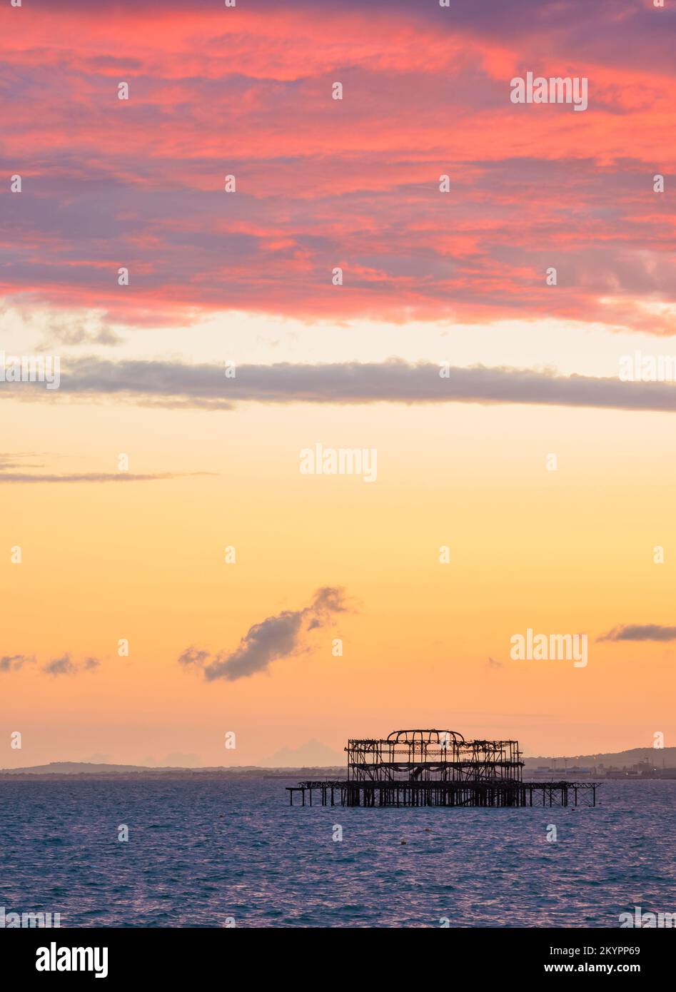 Brighton West Pier at sunset, City of Brighton and Hove, East Sussex ...