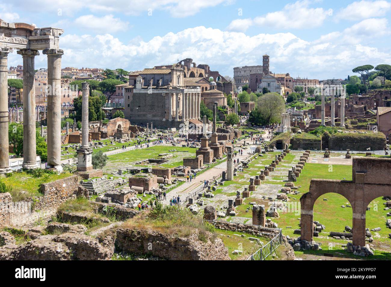 The Roman Forum (Foro Romano) ruins from Via Monte Tarpeo, Central Rome ...