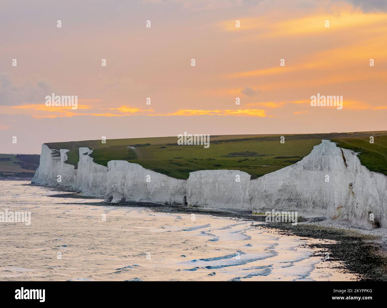 Seven Sisters Cliffs at sunset, Birling Gap, East Sussex, England ...