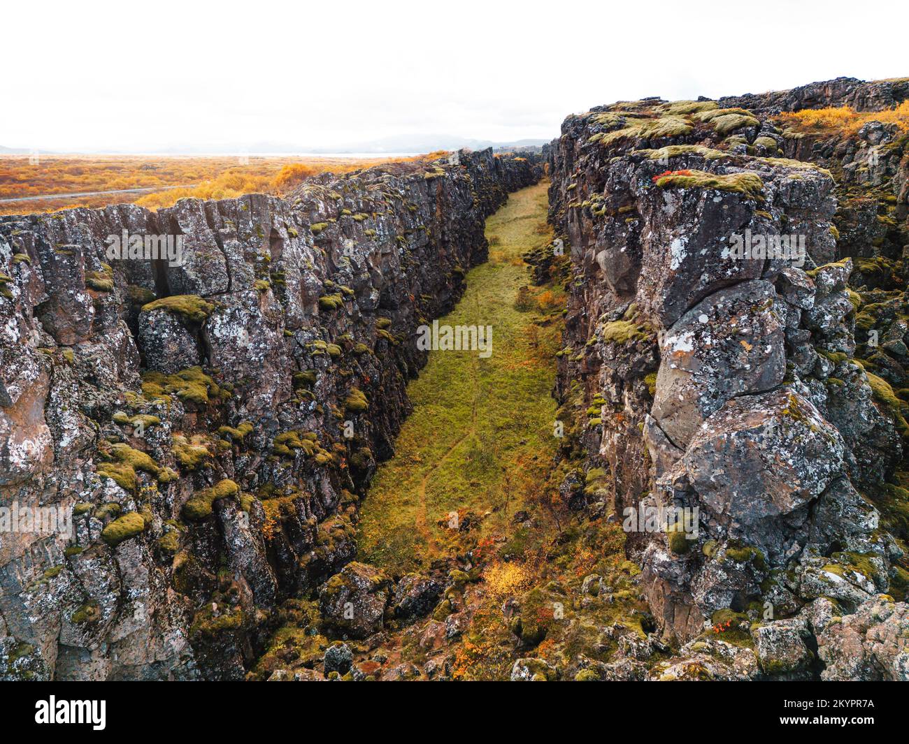 Steep rock walls on both sides where to tectonic plates meet ...