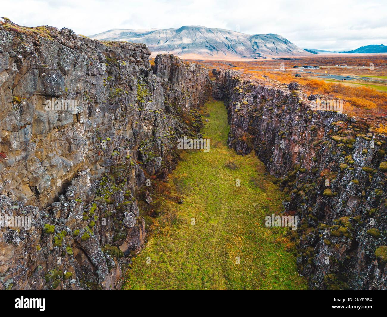 Two tectonic plates meeting in Thingvellir National Park in Iceland ...