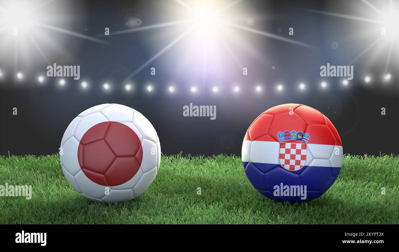 Two soccer balls in flags colors on stadium blurred background. Japan vs Croatia. 3d image Stock ...