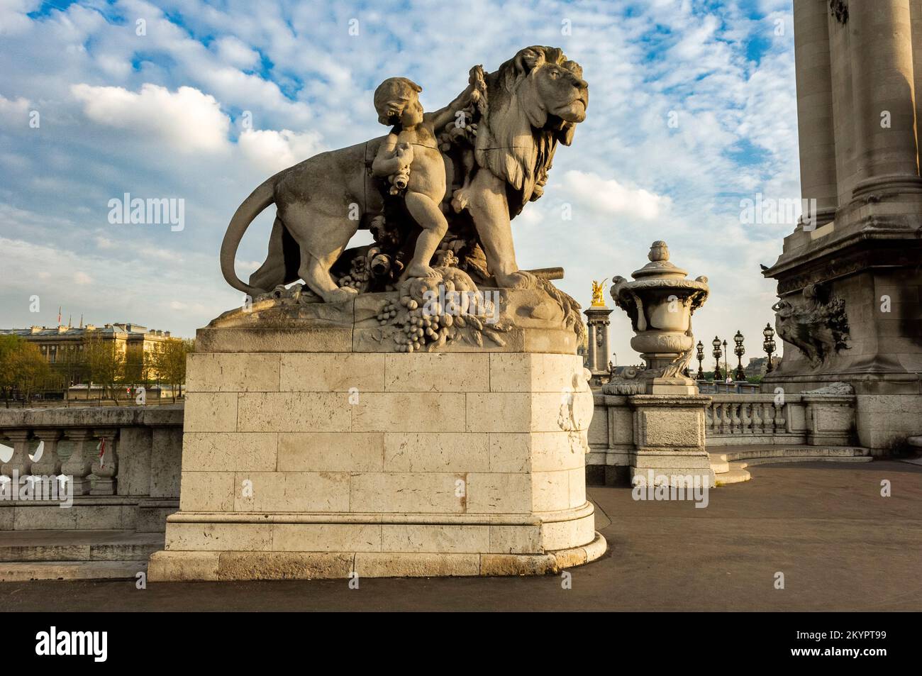 Lion and cherub statue, Pont Alexandre III, River Seine, Paris, France ...