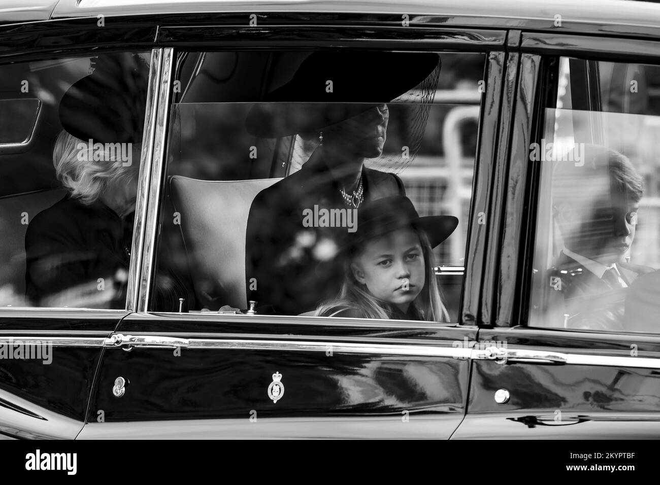 LONDON, ENGLAND: The State Funeral procession for HM Queen Elizabeth II as seen from The Mall ...