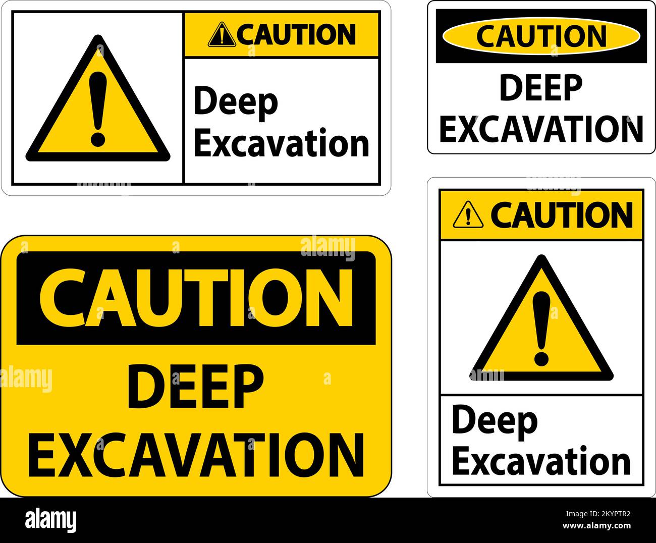 Deep Excavation Caution Sign On White Background Stock Vector Image ...