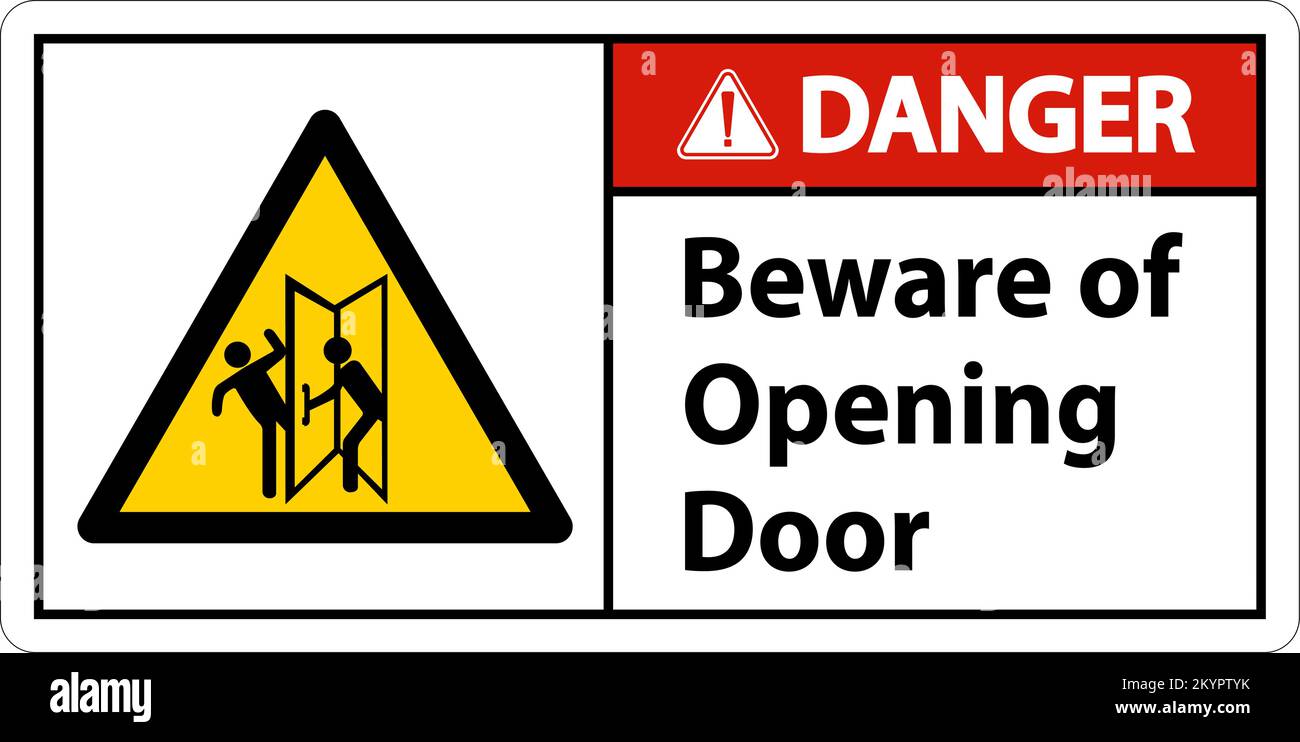 Danger Beware Opening Door Sign On White Background Stock Vector Image ...