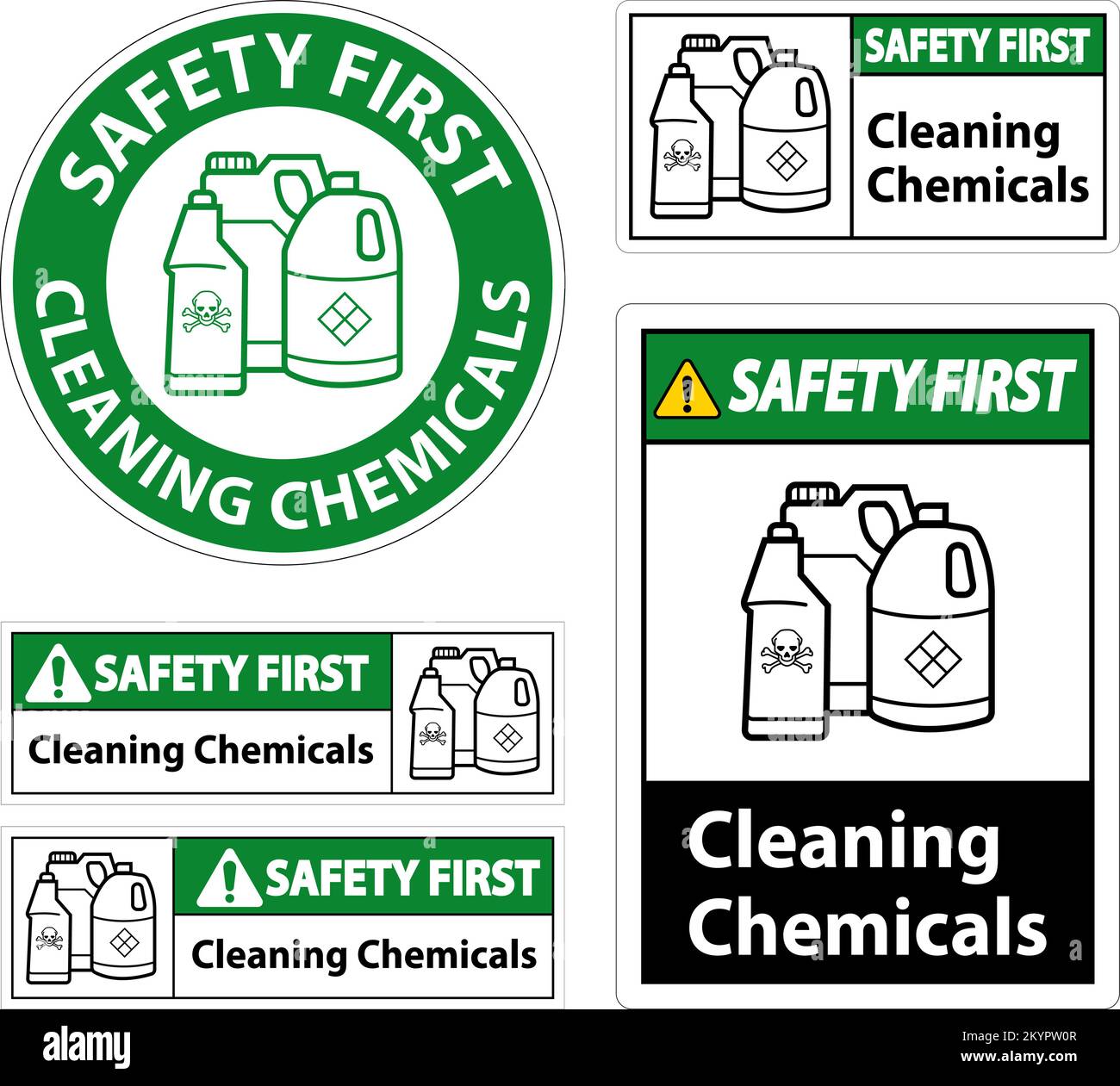 Safety First Sign Cleaning Chemicals Sign On White Background Stock ...