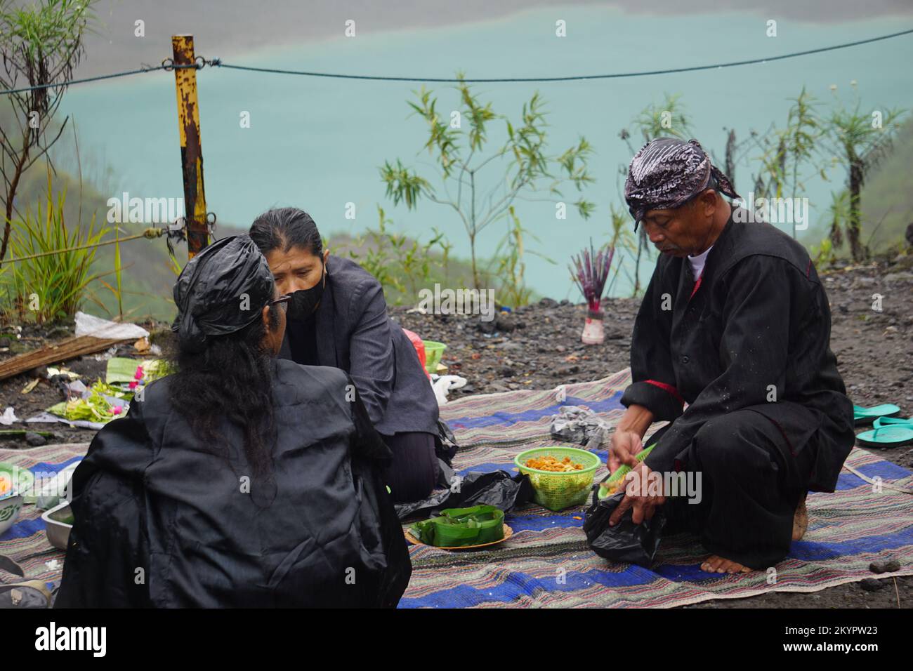 Larung sesaji (Javanese thanksgiving) Gunung Kelud. Larungan is one of ...