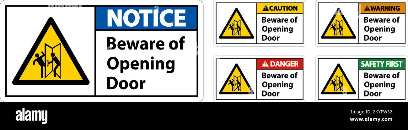 Beware Opening Door Sign On White Background Stock Vector Image & Art ...