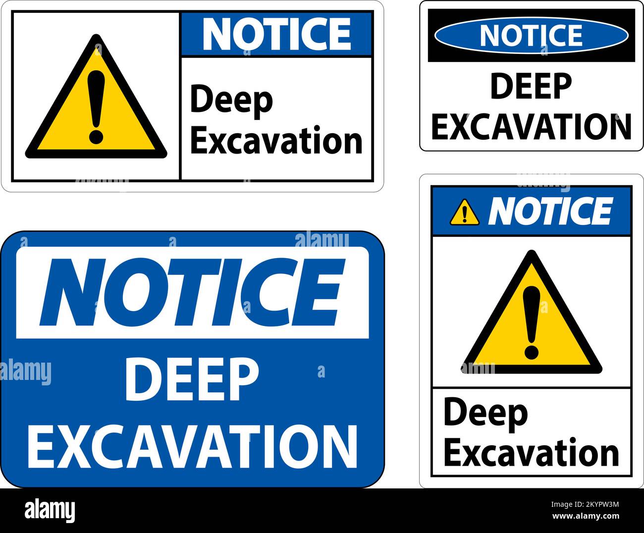 Deep Excavation Notice Sign On White Background Stock Vector Image ...