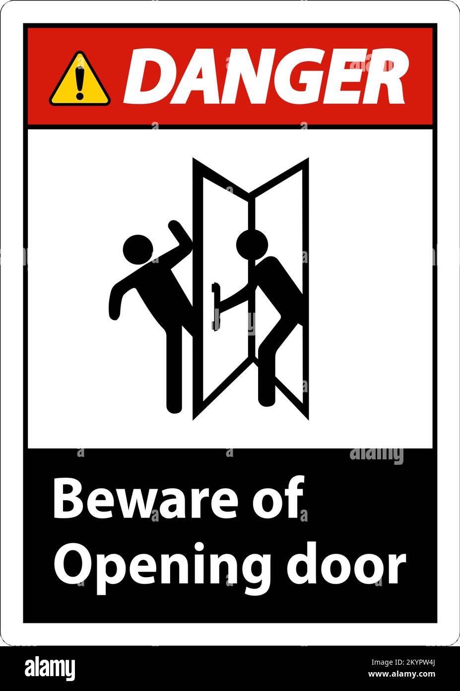 Danger Beware Opening Door Sign On White Background Stock Vector Image ...